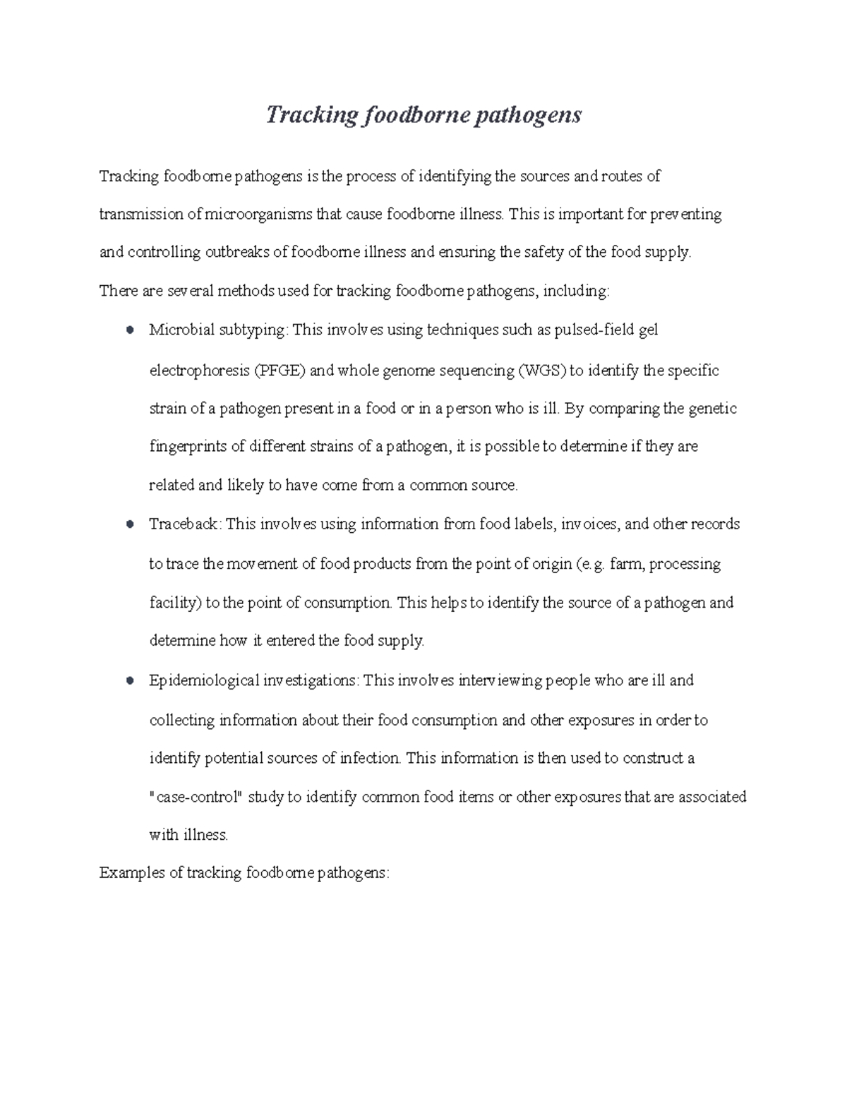 Notes on foodborne pathogens - Tracking foodborne pathogens Tracking ...