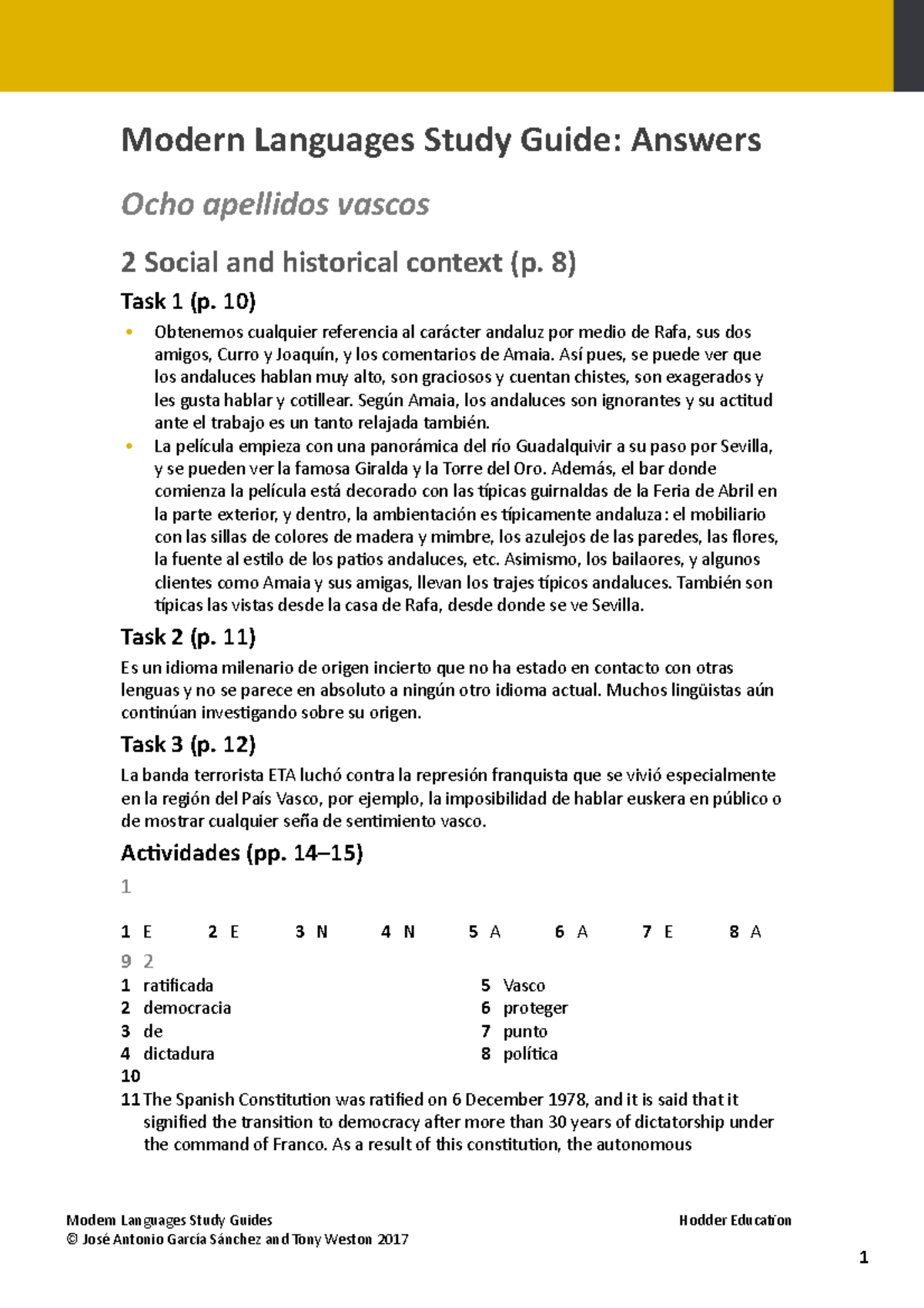 Ocho apellidos vascos Study Guide Answers - Modern Languages Study ...