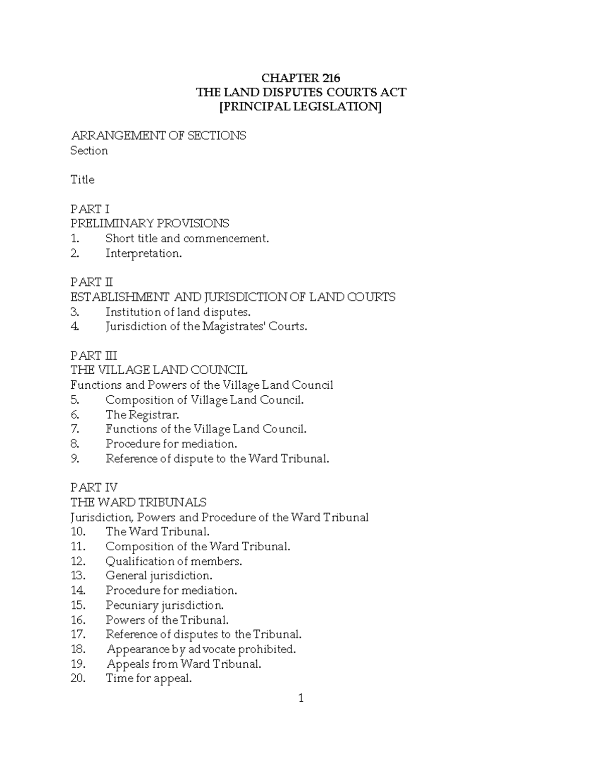 The Land Disputes Courts Act. Cap 2 - CHAPTER 216 THE LAND DISPUTES ...