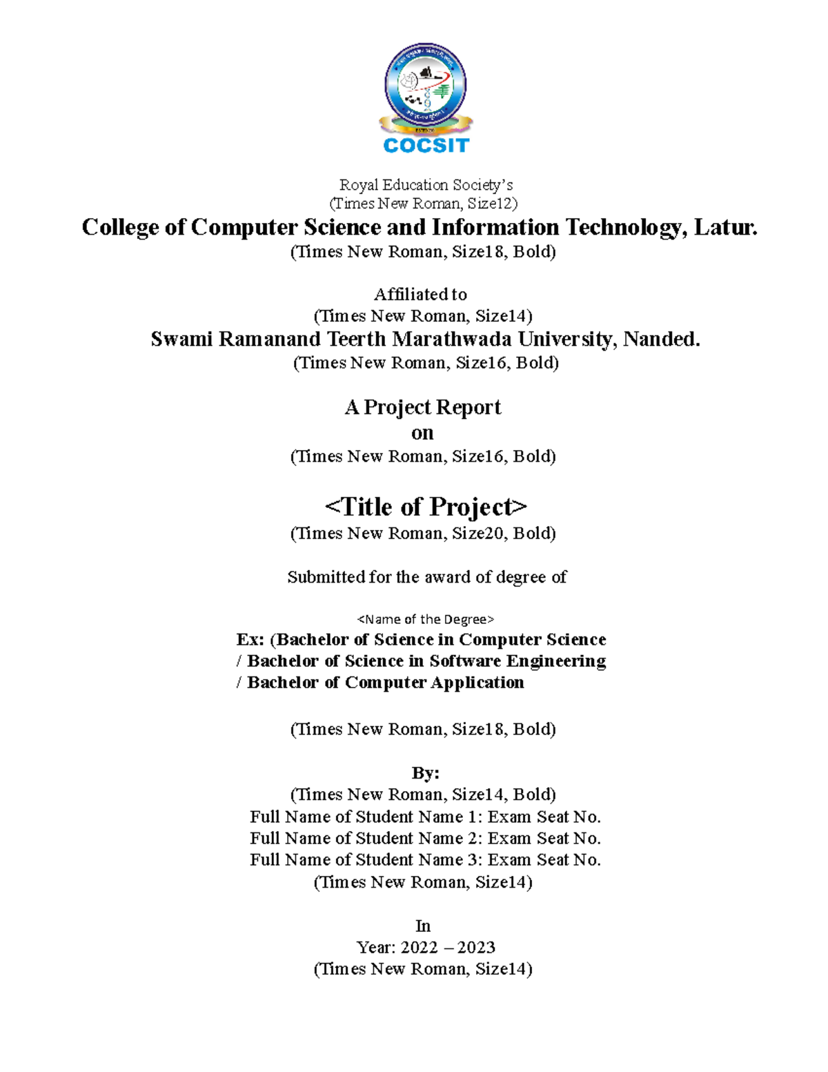 Ug project report format 2022 2023 - Royal Education Society’s (Times ...