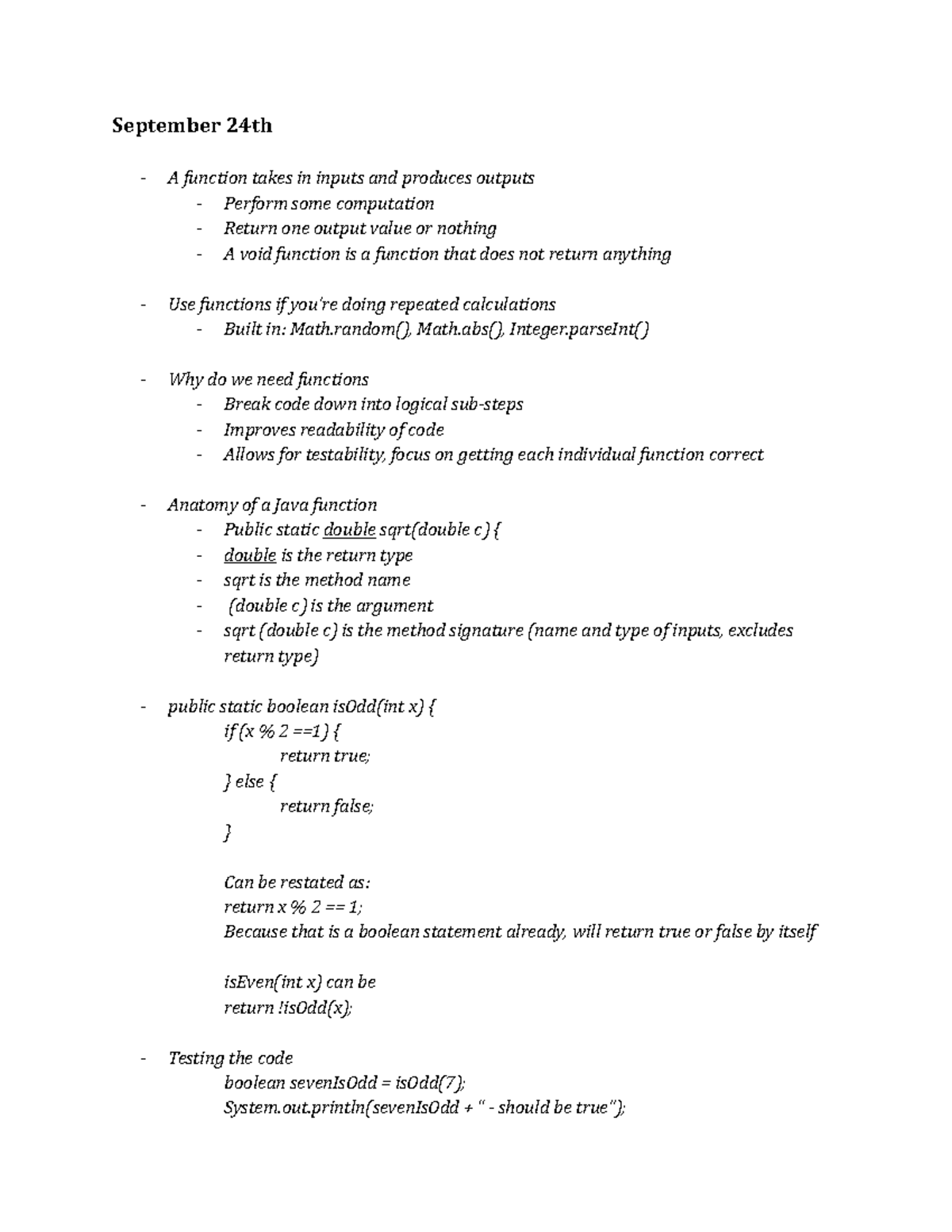 Class 11 Notes - Java programming functions. Dr. McBurney and Dr ...