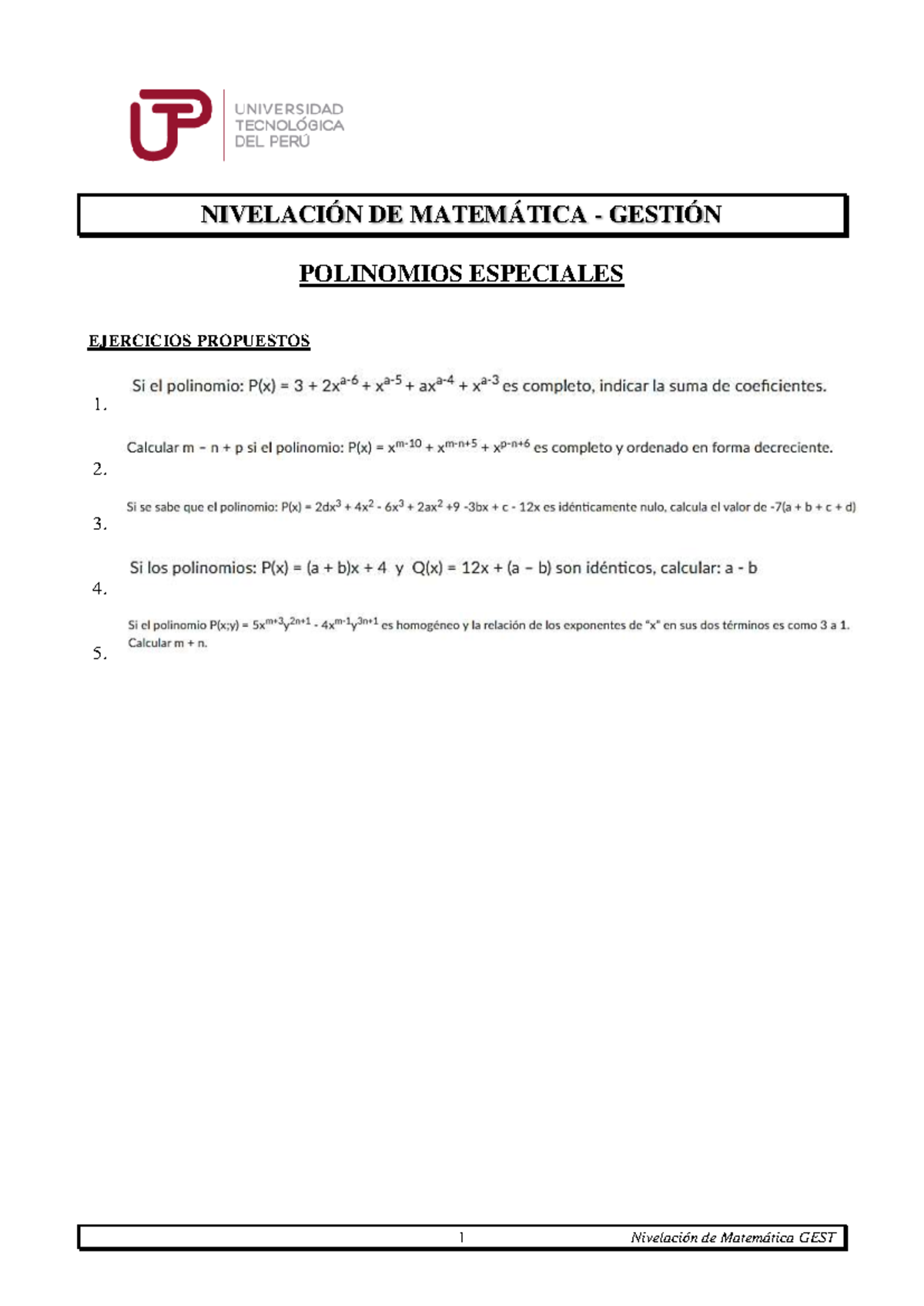 S07 s1- Resolver ejercicios - Derecho Laboral - 1 Nivelación de Matemática GEST NIVELACIÓN DE ...