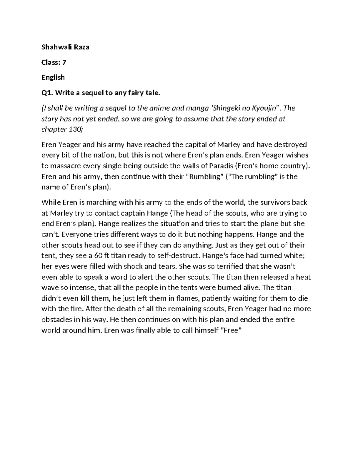 AOT 2 - This is a sequel writing project assigned to me, it consists of ...
