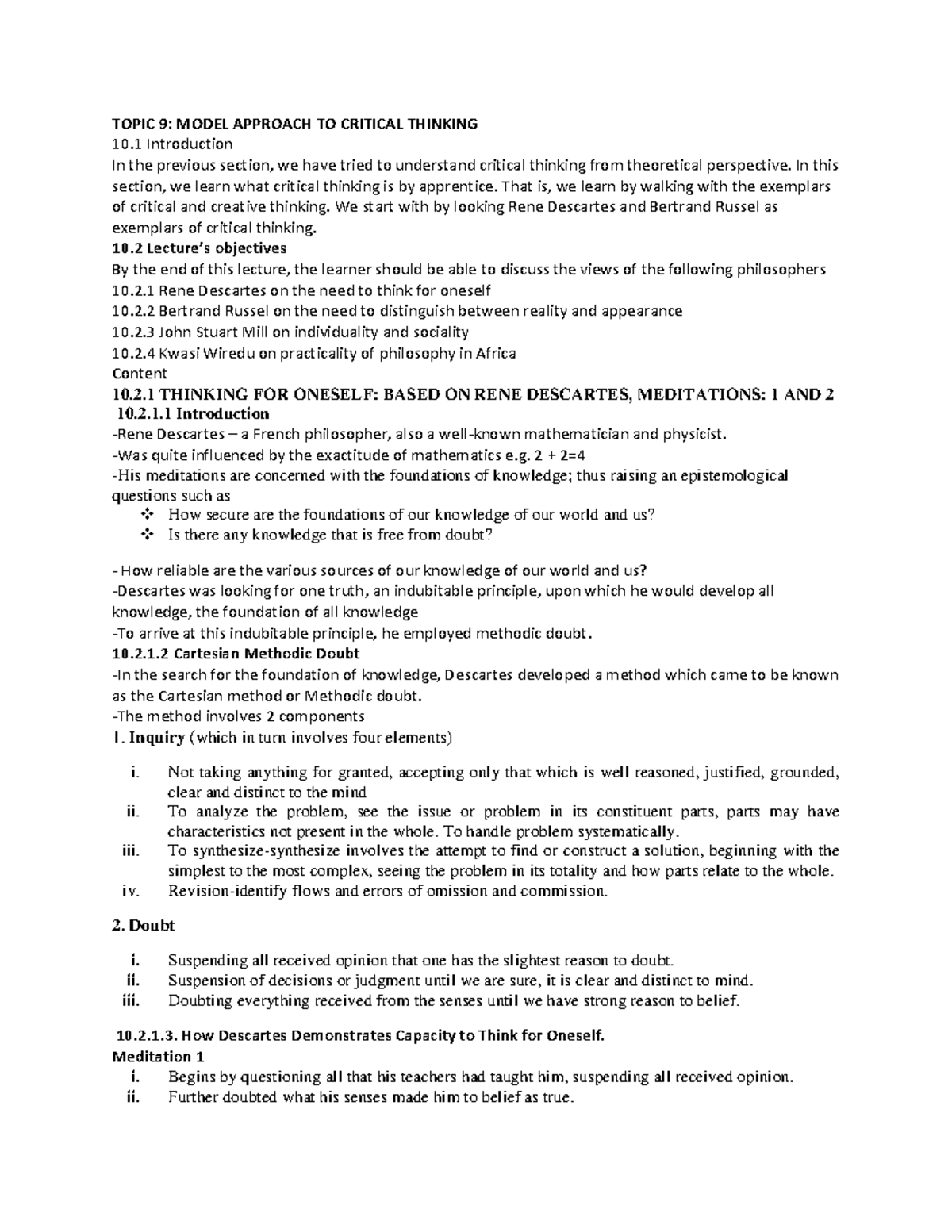 Topic 10 Exemplars OF Ciritical Thinking 1 - TOPIC 9: MODEL APPROACH TO ...