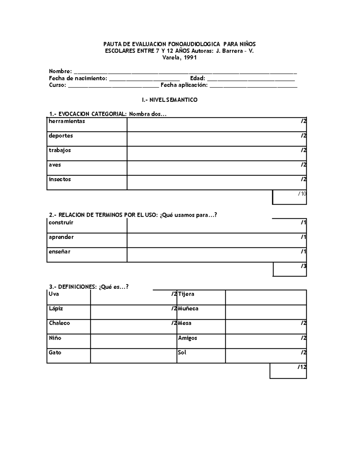 PEFE EDAD Escolar 7 A 12 ANOS - PAUTA DE EVALUACION FONOAUDIOLOGICA ...