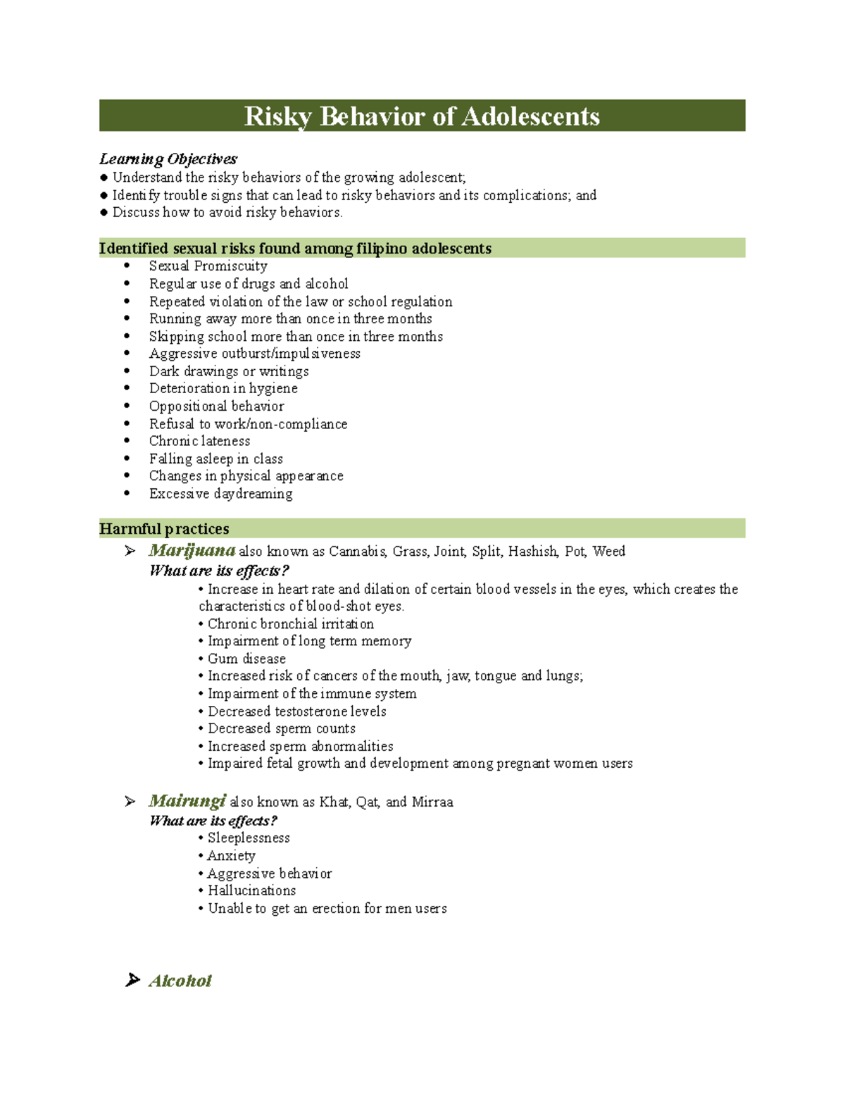 Risky Behavior of Adolescents - Risky Behavior of Adolescents Learning ...