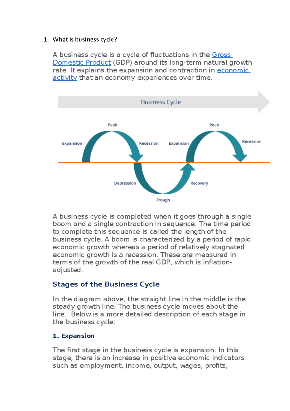 Eea unit 1 - notes on accounts - What is business cycle? A business ...
