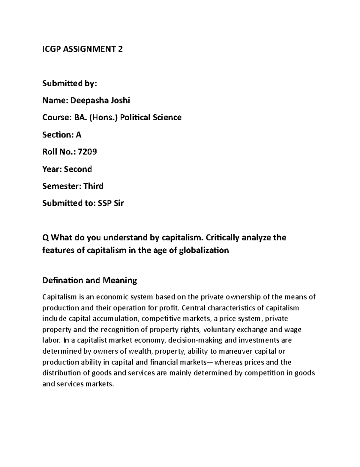 ICGP Assignment Deepasha Joshi 7209 BA hons. Pol Sci - ICGP ASSIGNMENT 2 Submitted by: Name ...