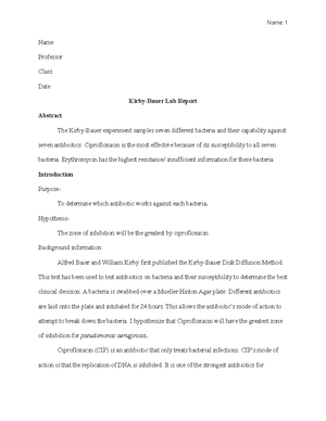 Unknown Lab report - Unknown Bacteria Project Name School of Science ...