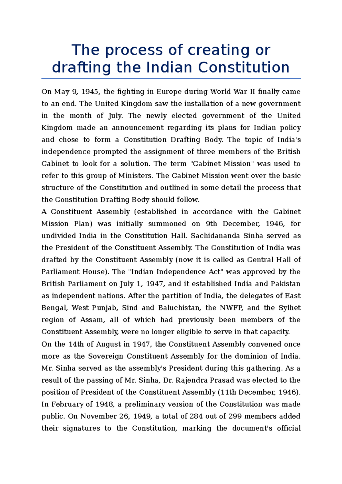 The process of creating or drafting the Indian Constitution - The ...