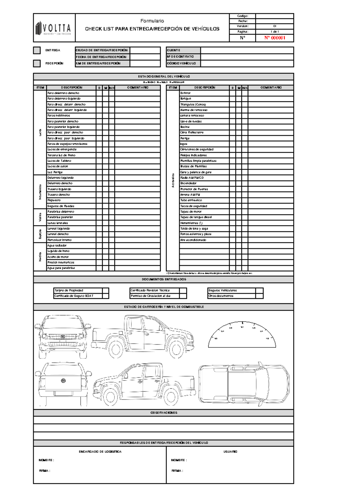 Check list de Vehiculos - ENTREGA CIUDAD DE ENTREGA/RECEPCIÓN FECHA DE ...