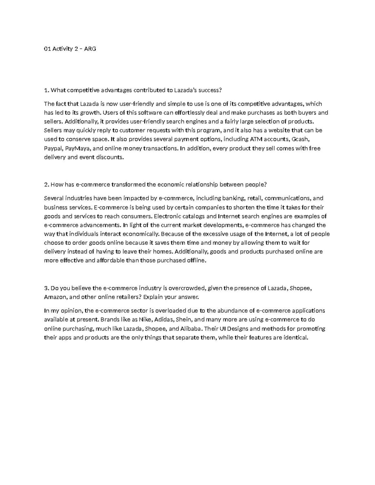 01 Activity 2 - ARG techno - 01 Activity 2 – ARG What competitive advantages contributed to ...