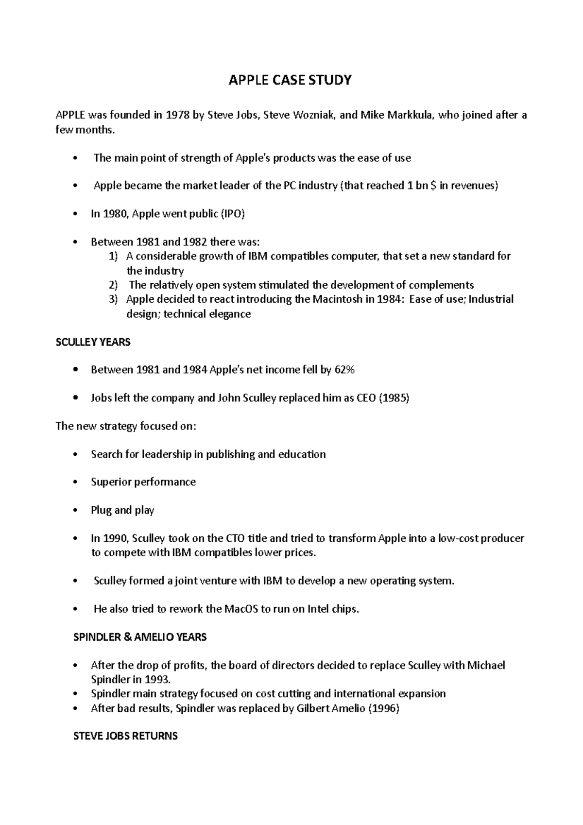 Apple CASE Study - APPLE CASE STUDY APPLE was founded in 1978 by Steve ...
