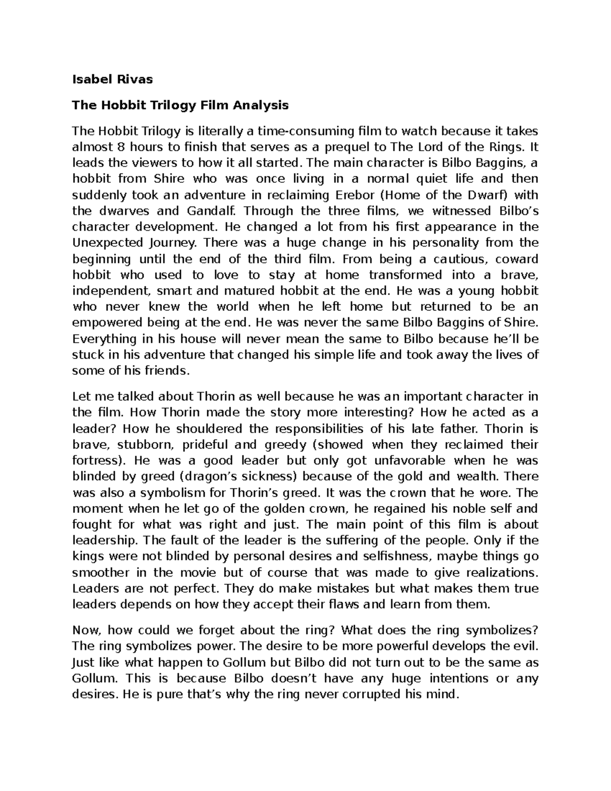 The hobbit movies film analysis - Isabel Rivas The Hobbit Trilogy Film ...