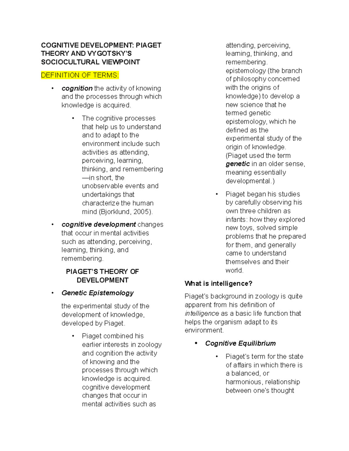 Theories of Piaget and Vygotsky- Cognitive Development - COGNITIVE ...