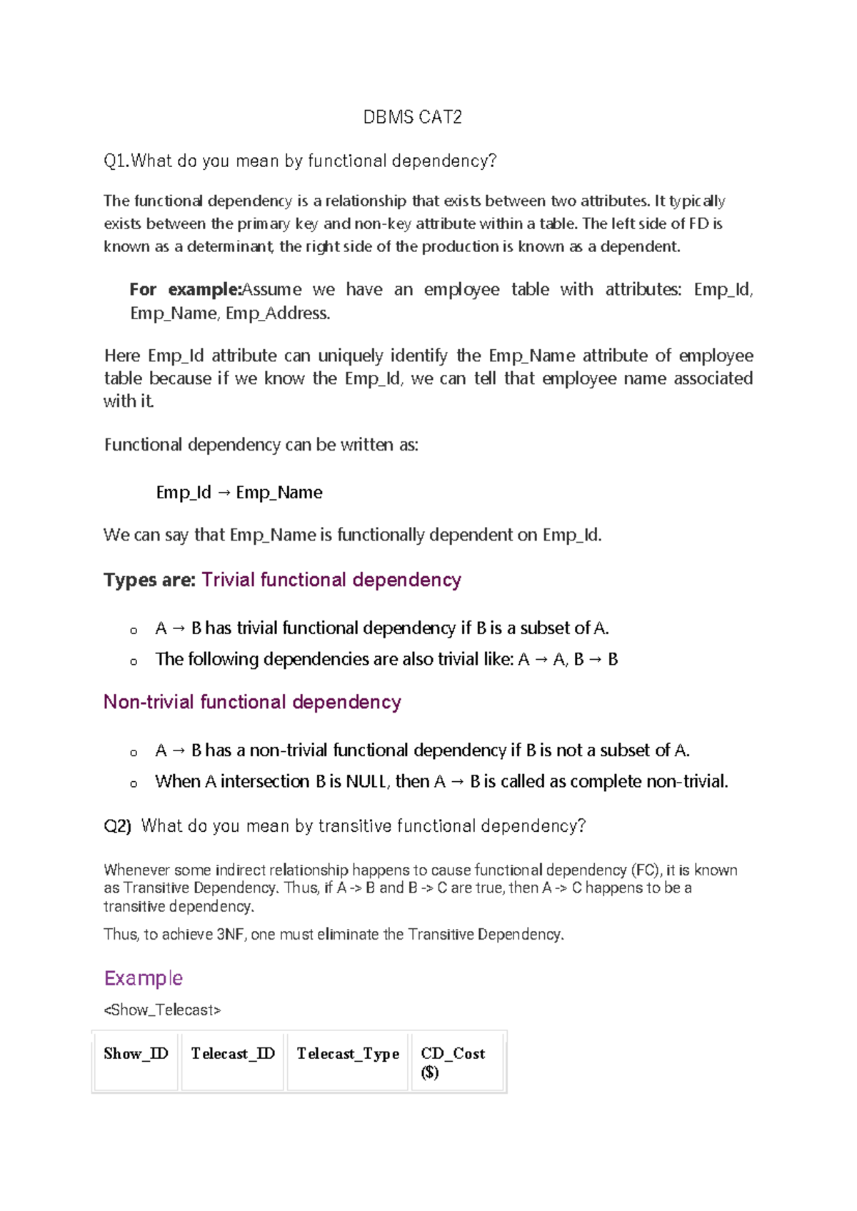 Solution Unit 3 And 4 This Is A Dbms Notes Dbms Cat Q1 Do You Mean