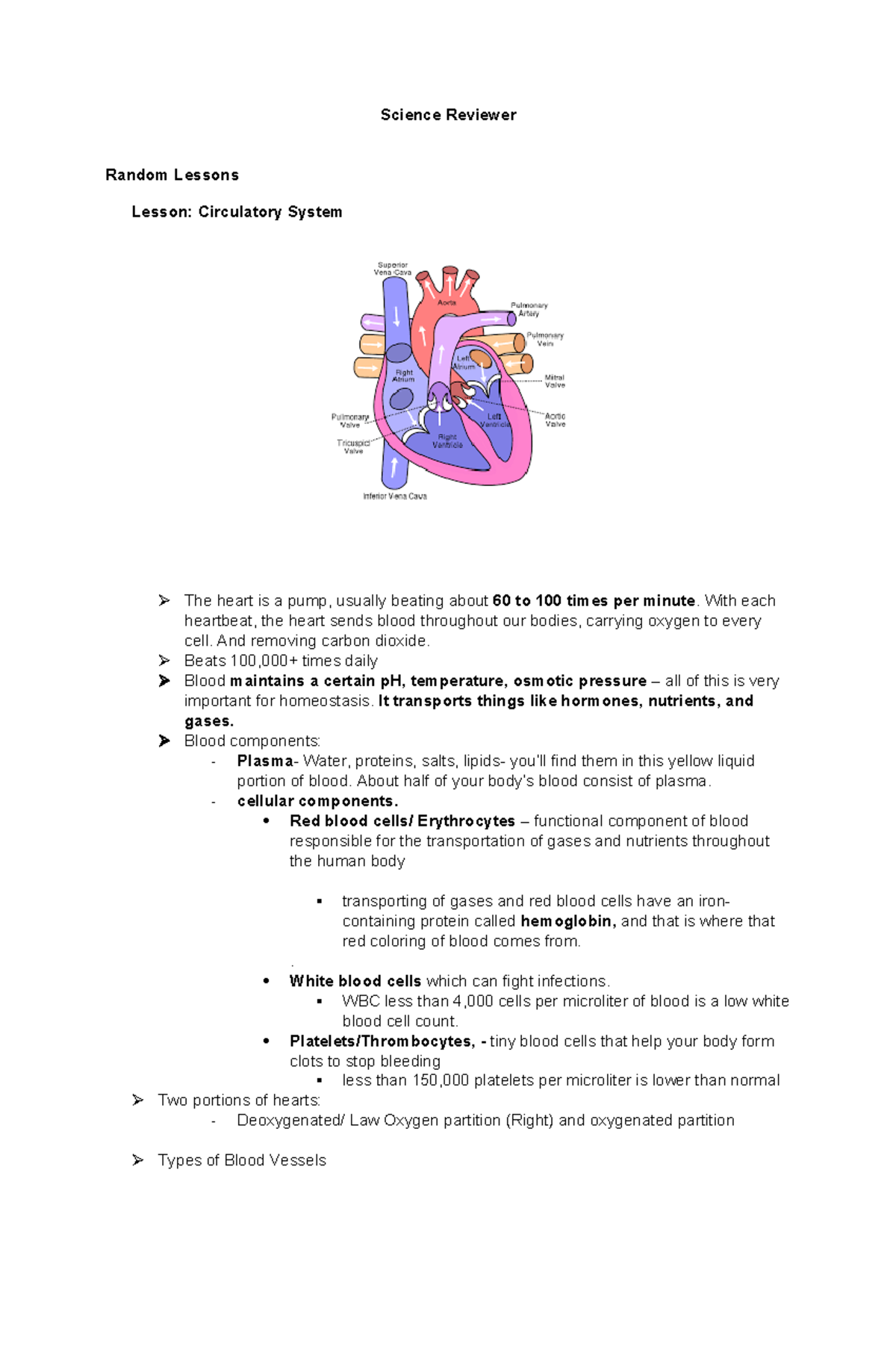 Science Reviewer - Science Reviewer Random Lessons Lesson: Circulatory ...
