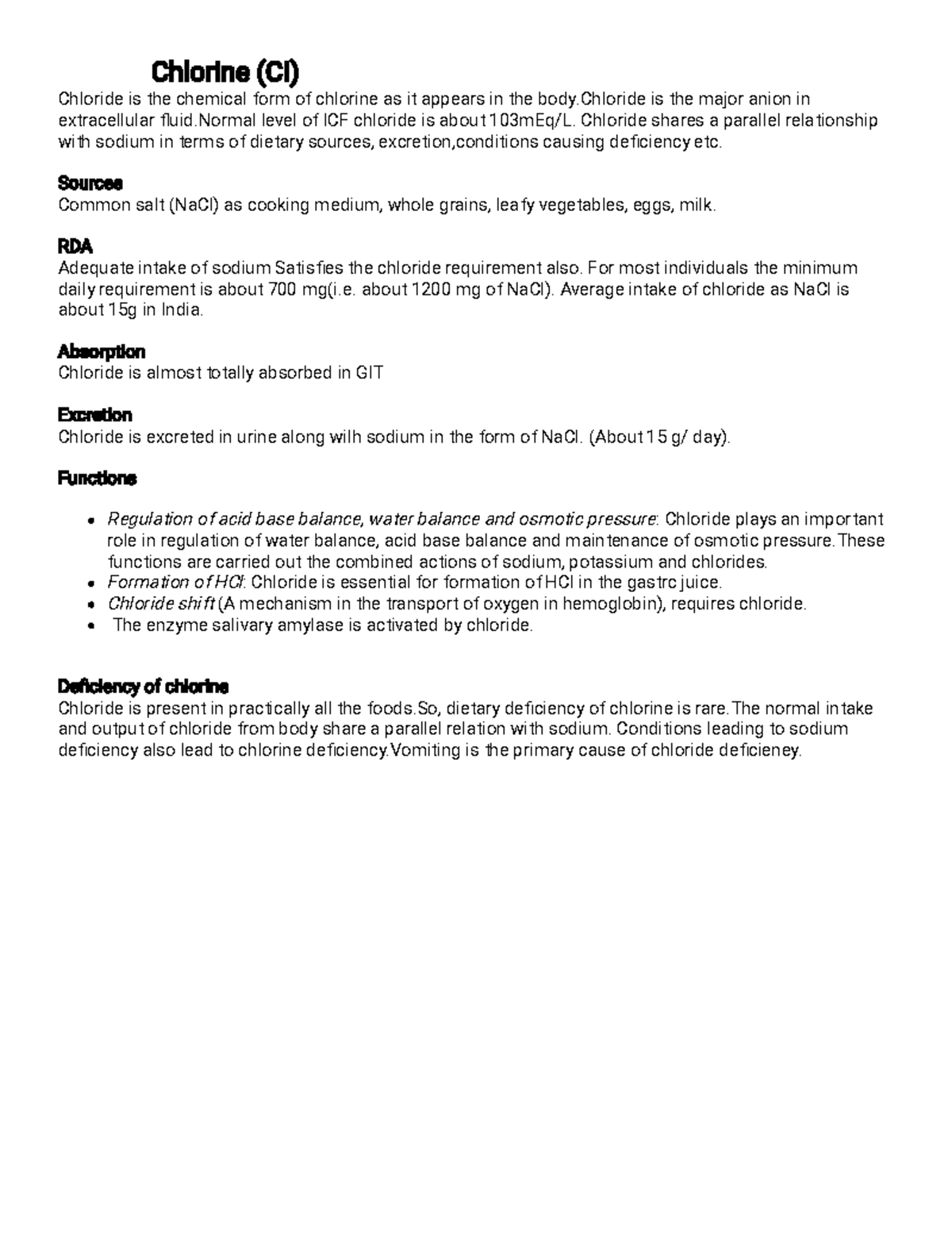 Chlorine (Cl)-One Of The Minerals - Chlorine (CI) Chloride is the ...