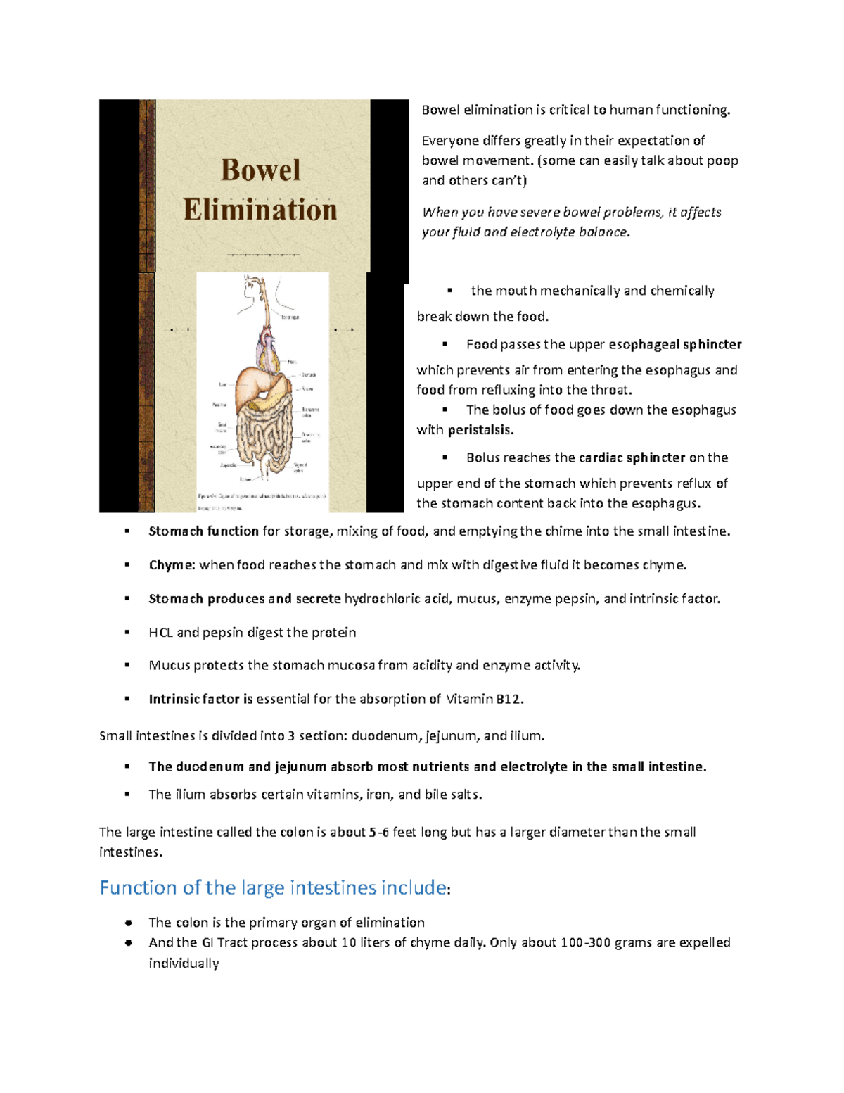 Bowel Elimination - process 2 - Bowel elimination is critical to human ...