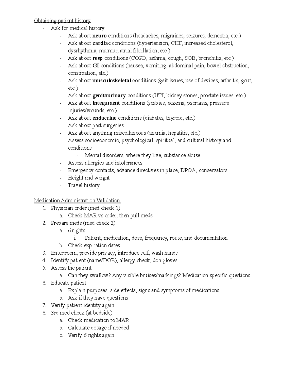 NURS101L Obtaining history, medication admin - Obtaining patient ...