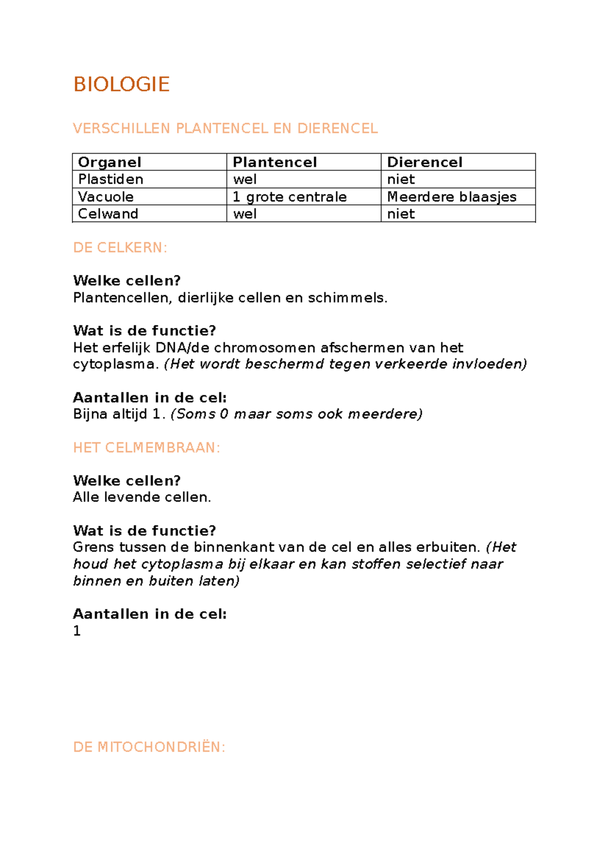 Biologie - de cel in en uit - BIOLOGIE VERSCHILLEN PLANTENCEL EN ...