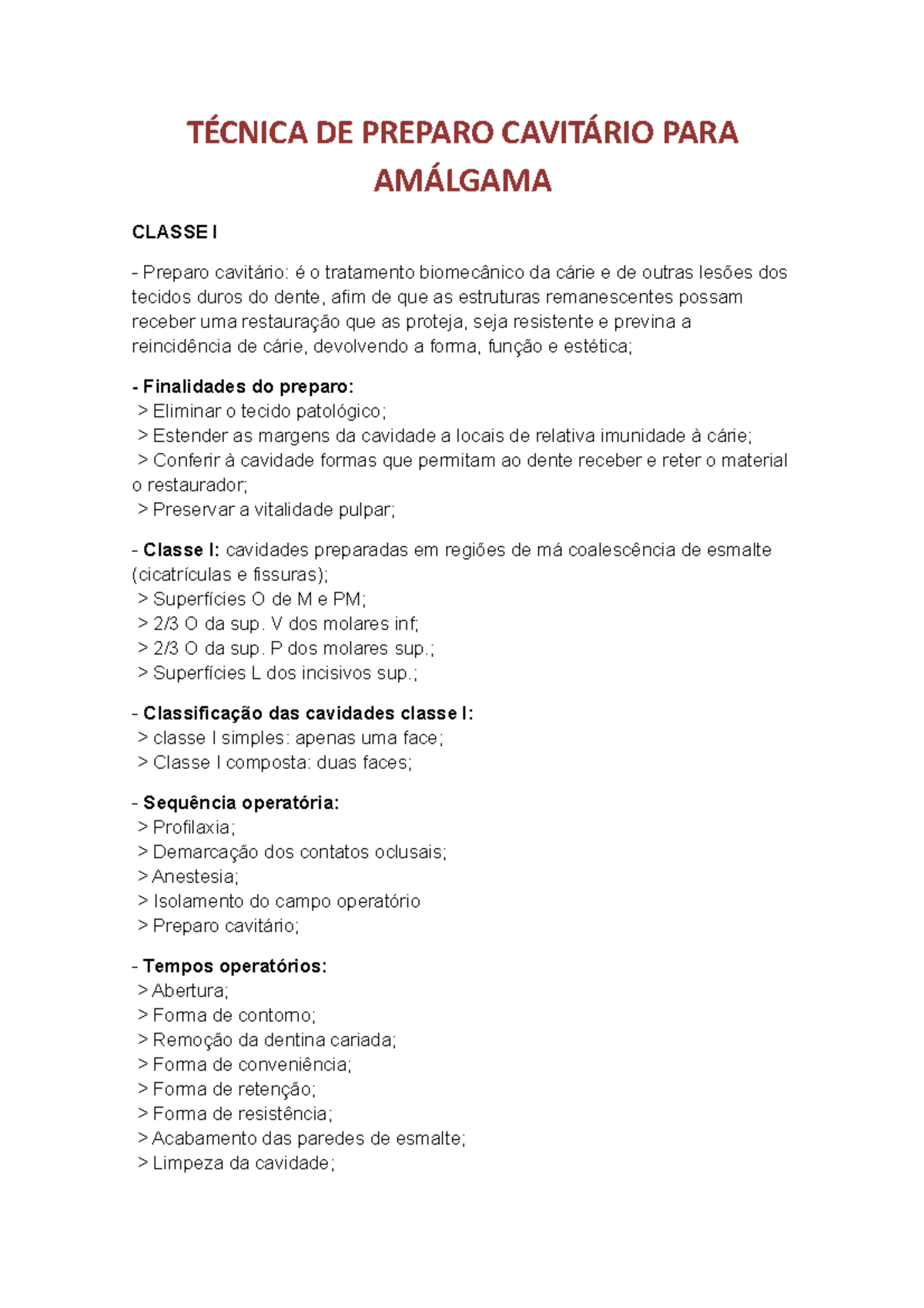 Técnica DE Preparo Cavitário PARA Amálgama - TÉCNICA DE PREPARO ...