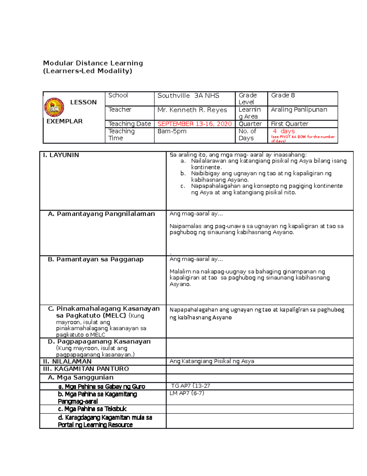 AP8-LE-Week 1 - Araling Panlipunan - Modular Distance Learning ...