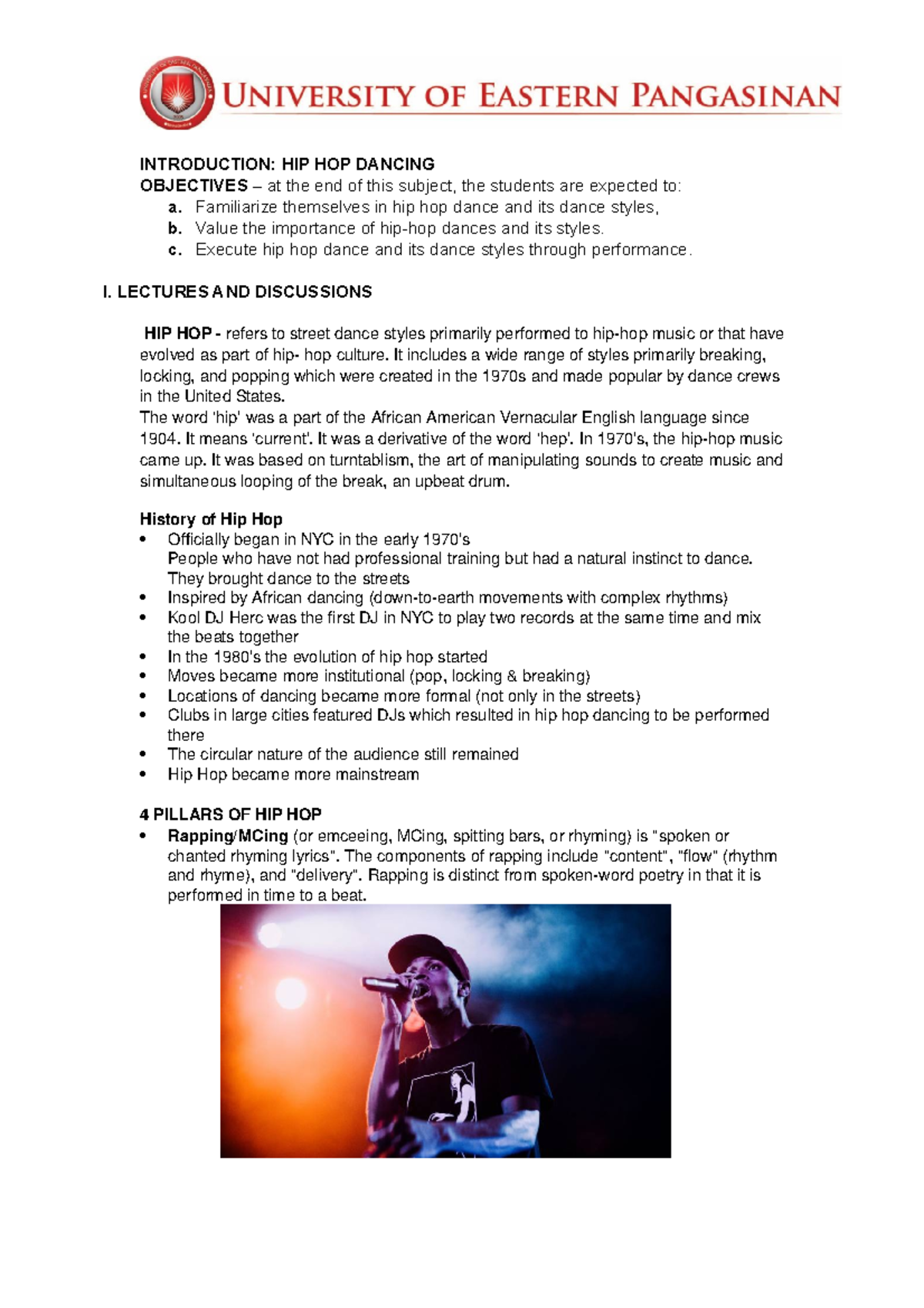 Hip Hop Dance INTRODUCTION HIP HOP DANCING OBJECTIVES At The End Of This Subject The hip-hop-dance-introduction-hip-hop-dancing-objectives-at-the-end-of-this-subject-the
