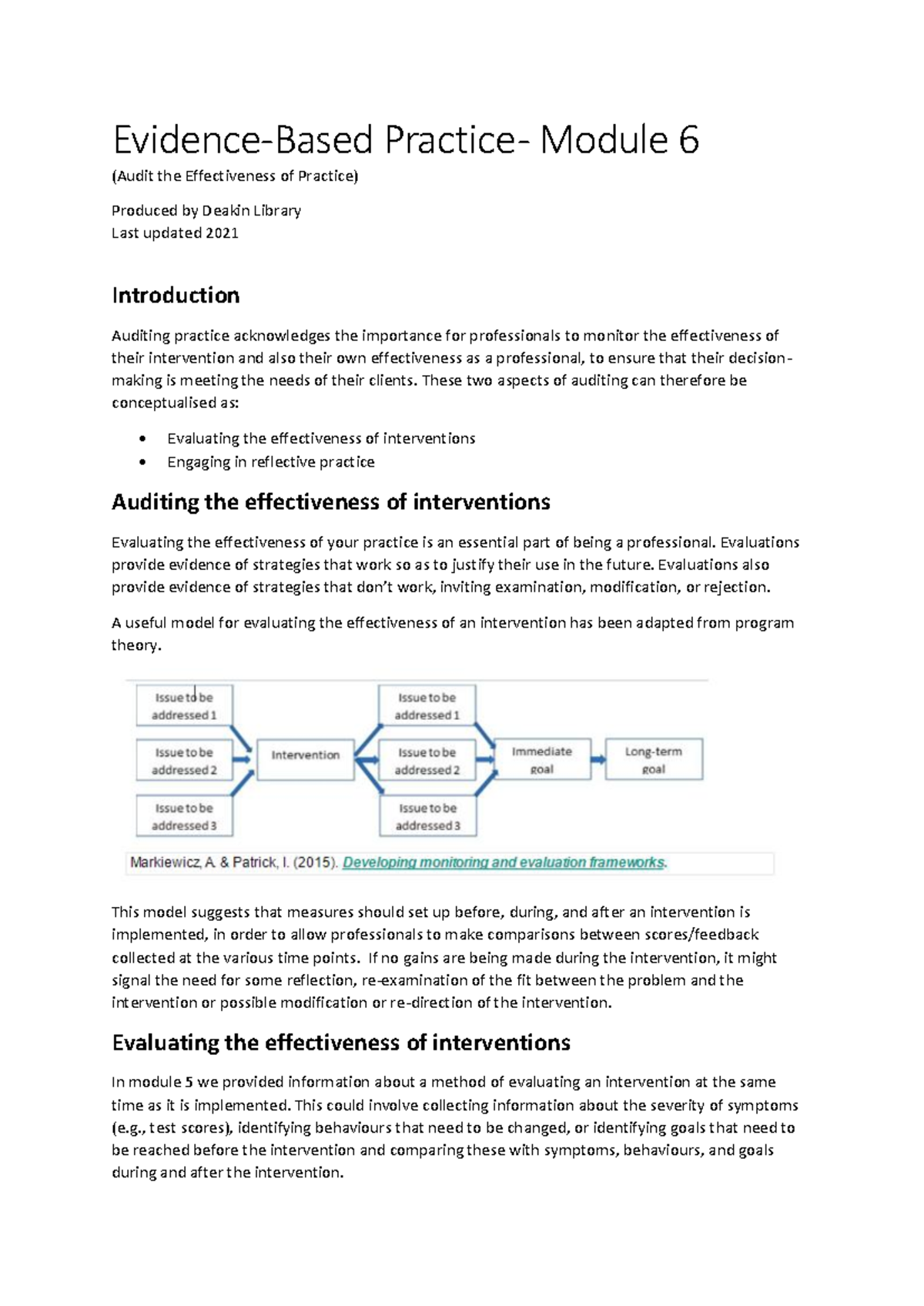 Audit the impact of the intervention - Evidence-Based Practice- Module 6 (Audit the ...