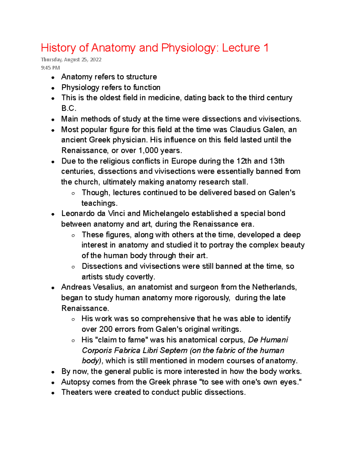 Lecture 1 - INSTRUCTOR RITA BARAKAT - History of Anatomy and Physiology ...