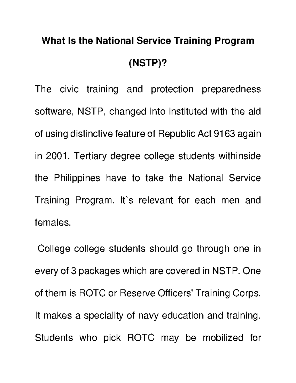 What Is the National Service Training Program - What Is the National ...