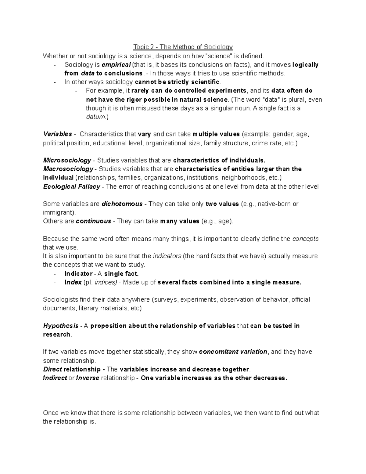 Sociology Week 2 - Topic 2 - The Method of Sociology Whether or not ...