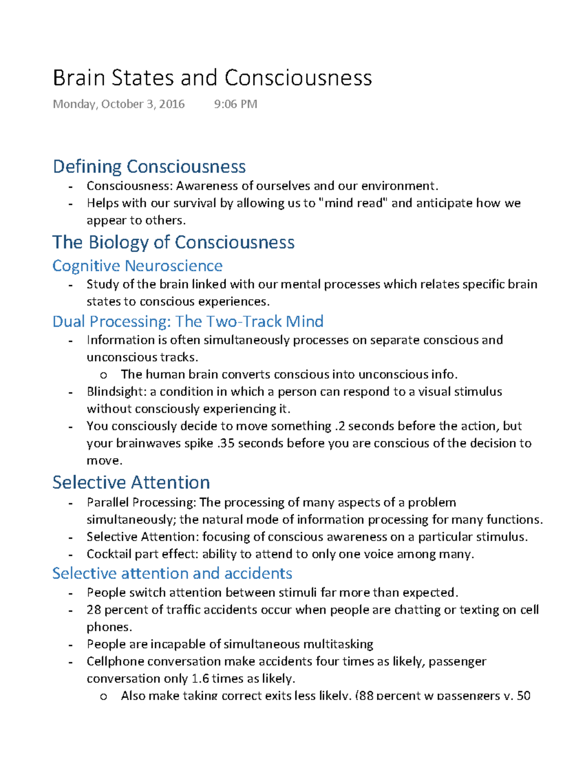 Brain States and Consciousness - Brain States and Consciousness Monday ...