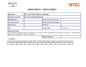 ASM 2 DDD TRAN HONG PHUC - ưqss - ASSIGNMENT 2 FRONT SHEET Qualification TEC Level 5 HND Diploma ...