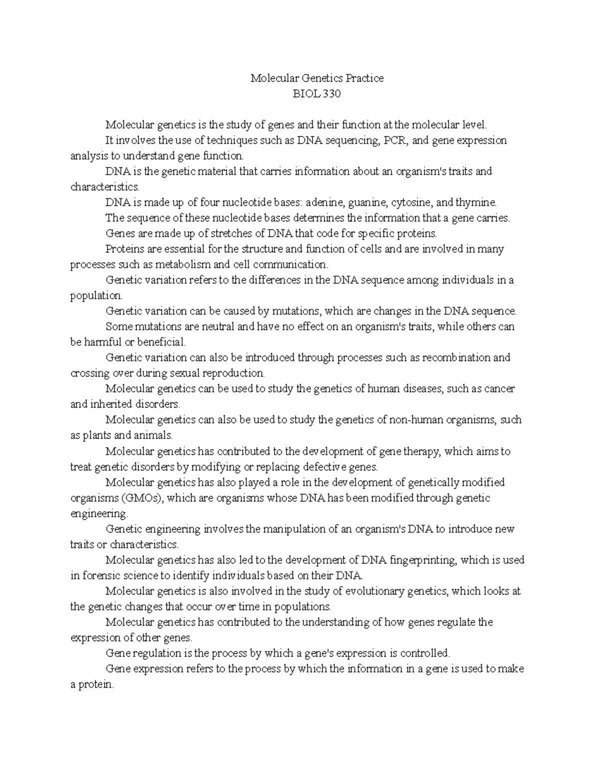 Molecular genetics practice materials - Molecular Genetics Practice ...