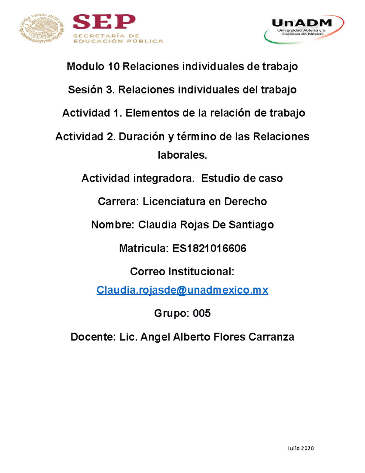 M10 U2 S3 CLRS - Relaciones individuales de trabajo - Modulo 10 Relaciones individuales de ...