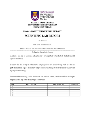 LAB Report BIO302 Practical 4 - FAKULTI SAINS GUNAAN UNIVERSITI ...