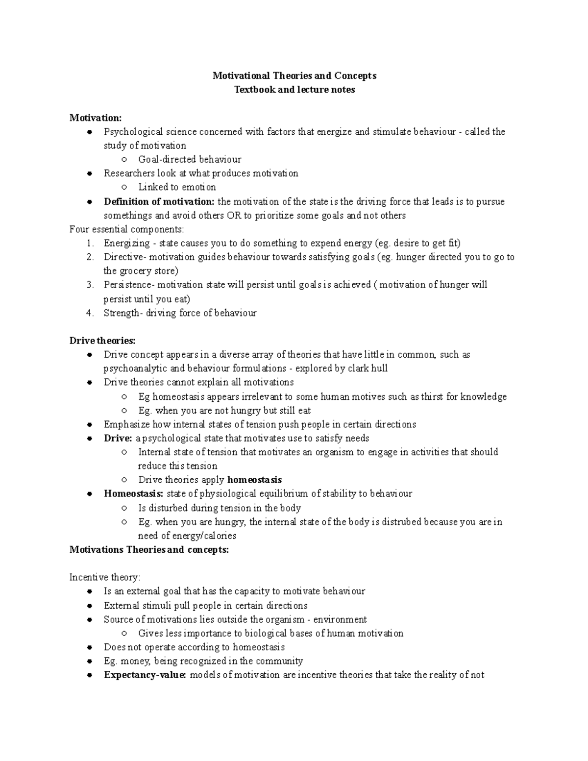 Quiz #1 Motivational Theories and concepts- Chapter 10 &11 - Motivational Theories and Concepts ...