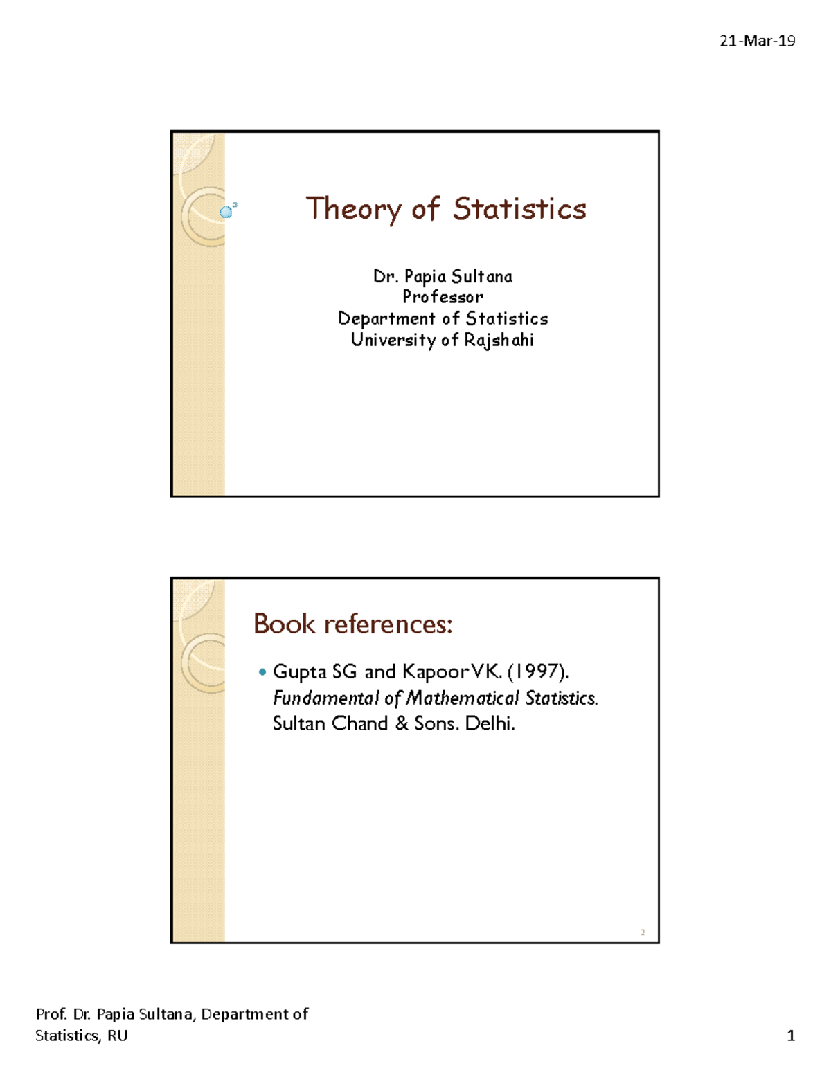 1 2019 - this is the ru class note - Book references: Gupta SG and ...