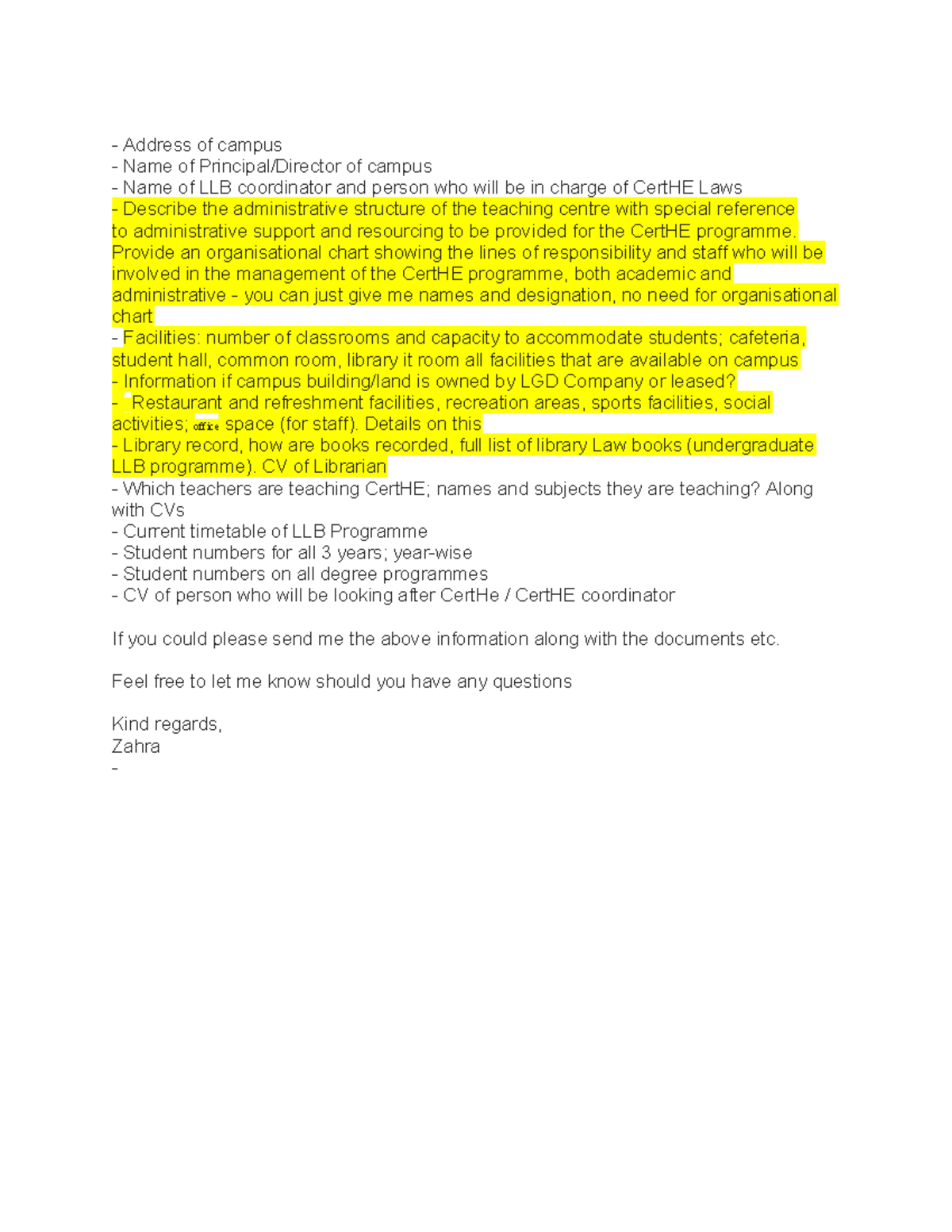 Certhe requirement - Address of campus - Name of Principal/Director of ...