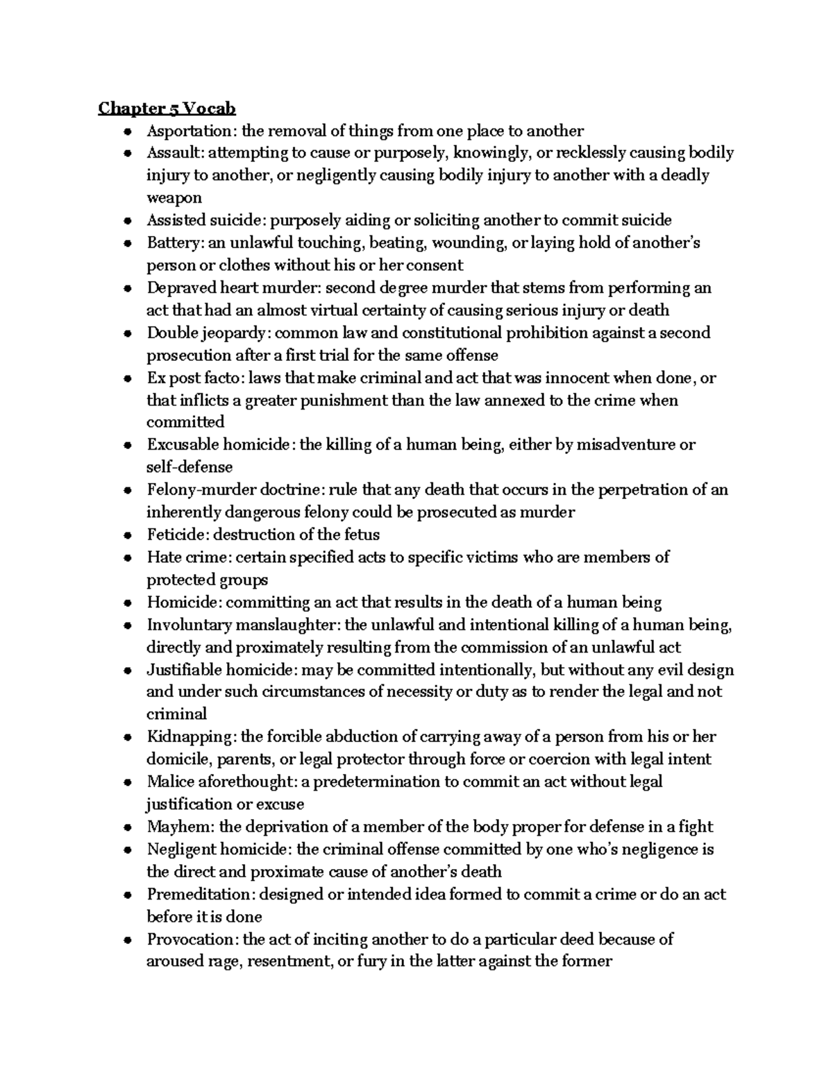 Crim Law Chp 5 Vocab - Lecture notes Unit 5 - Chapter 5 Vocab ...