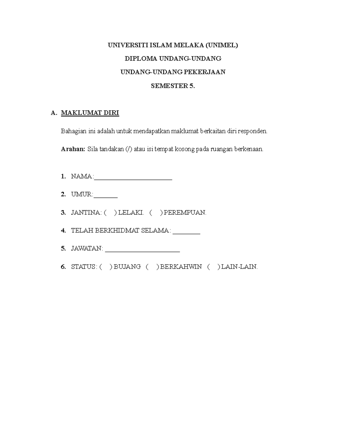 Borang Survey UU Pekerjaan - Administrative Law - UNIVERSITI ISLAM ...