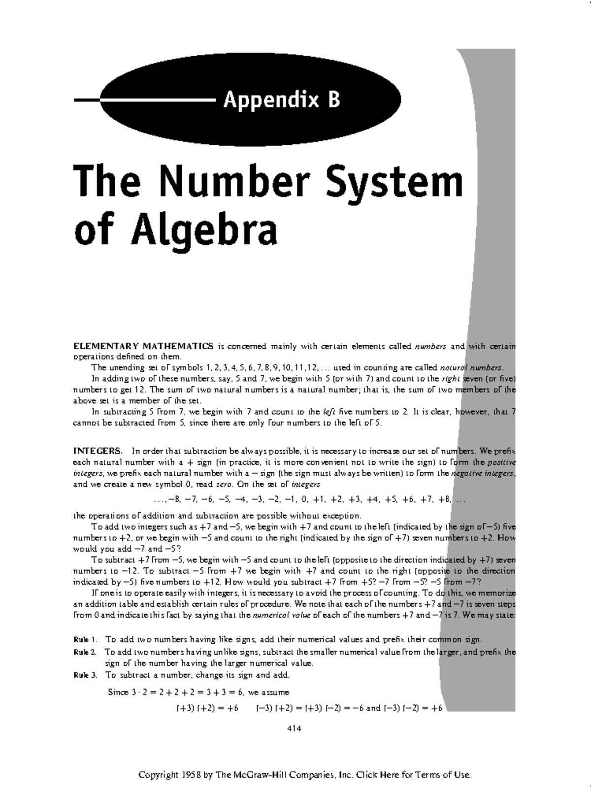 L0-The Number System - 414 Appendix B The Number System of Algebra ...