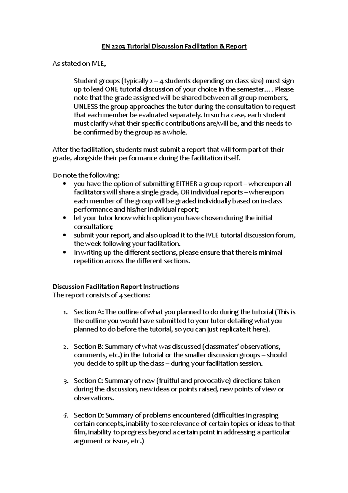 Tutorial discussion facilitation & report guidelines - EN 2203 Tutorial ...