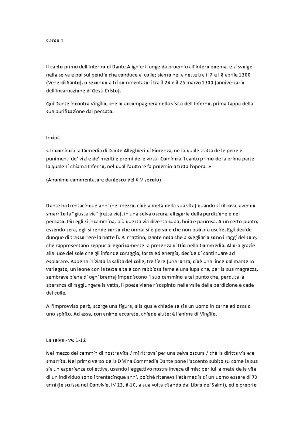 La Divina Commedia, Canto 1 (Da Wikipedia) - Canto 1 Il canto primo ...