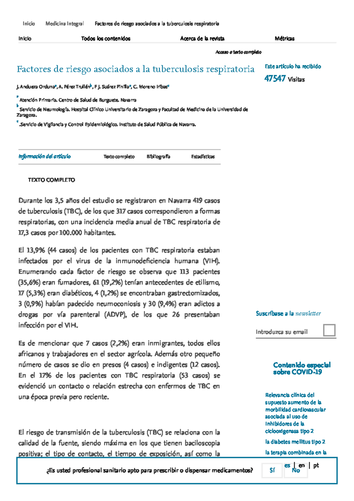 Factores de riesgo asociados a la tuberculosis respiratoria Medicina ...
