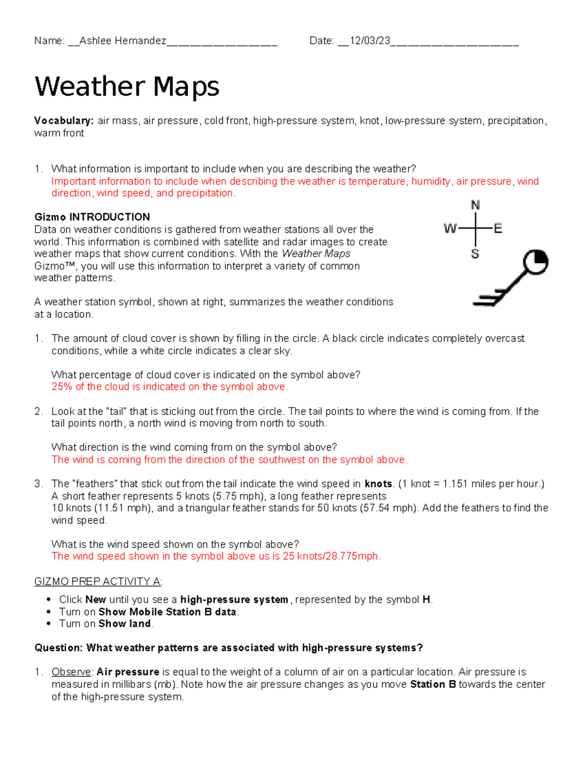 Weather Maps giz - Name: Ashlee Hernandez_________________ Date: 12/03/23 ...