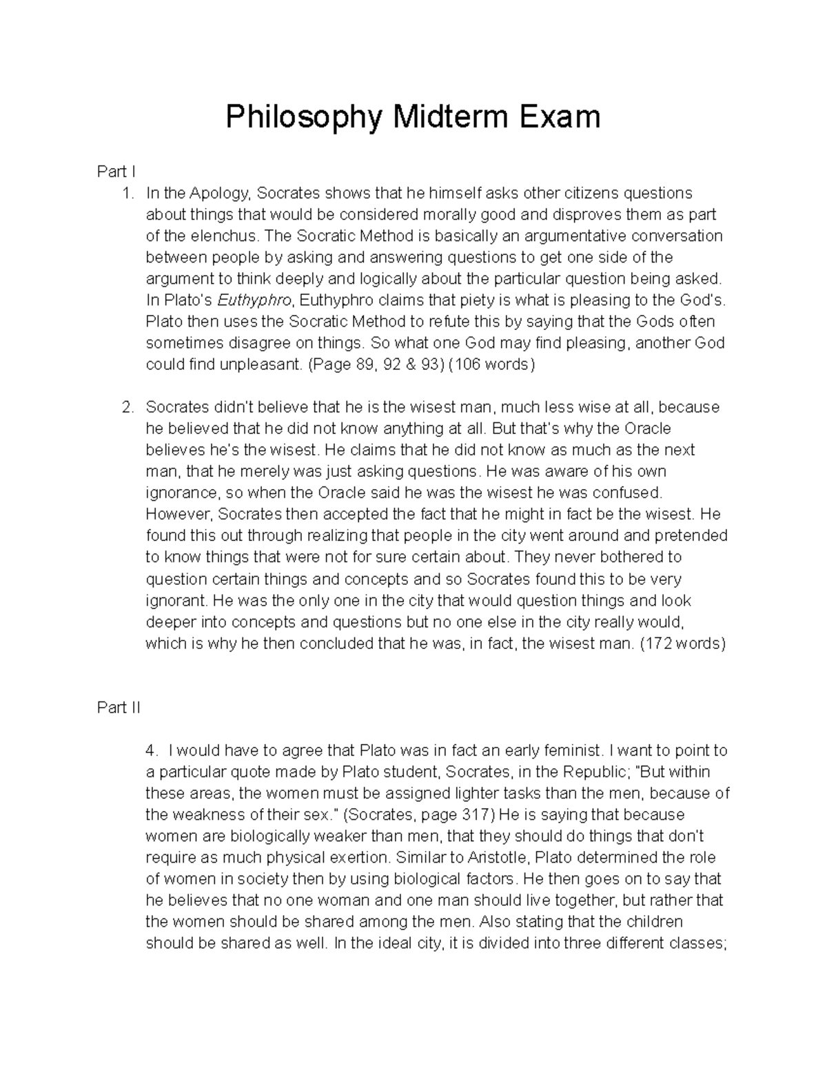 PHIL 321, Ancient Greek Philosophy Midterm Exam- Aaliyah Bomar-Price-2 ...