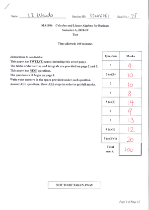 MA1006 Formula (Credit to LI Wenda Frank) - Calculus and Linear Algebra ...