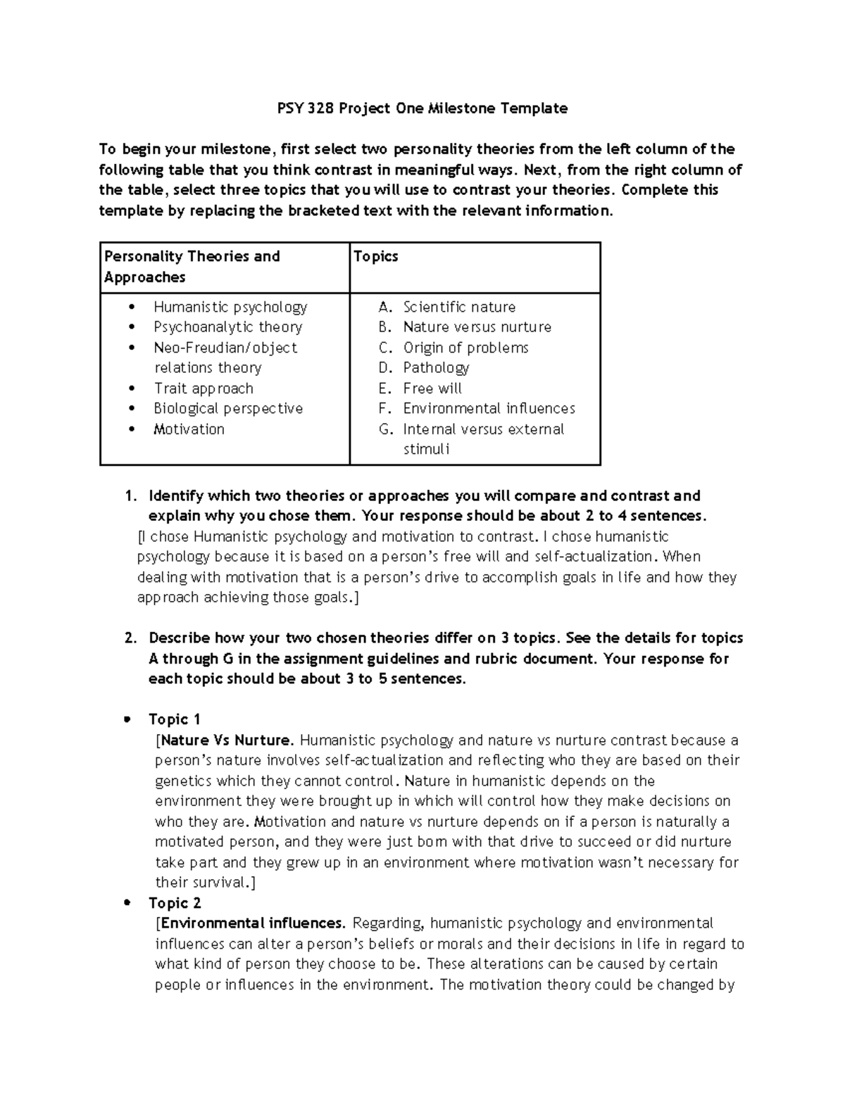PSY 328 Project One Milestone Template - Next, from the right column of ...